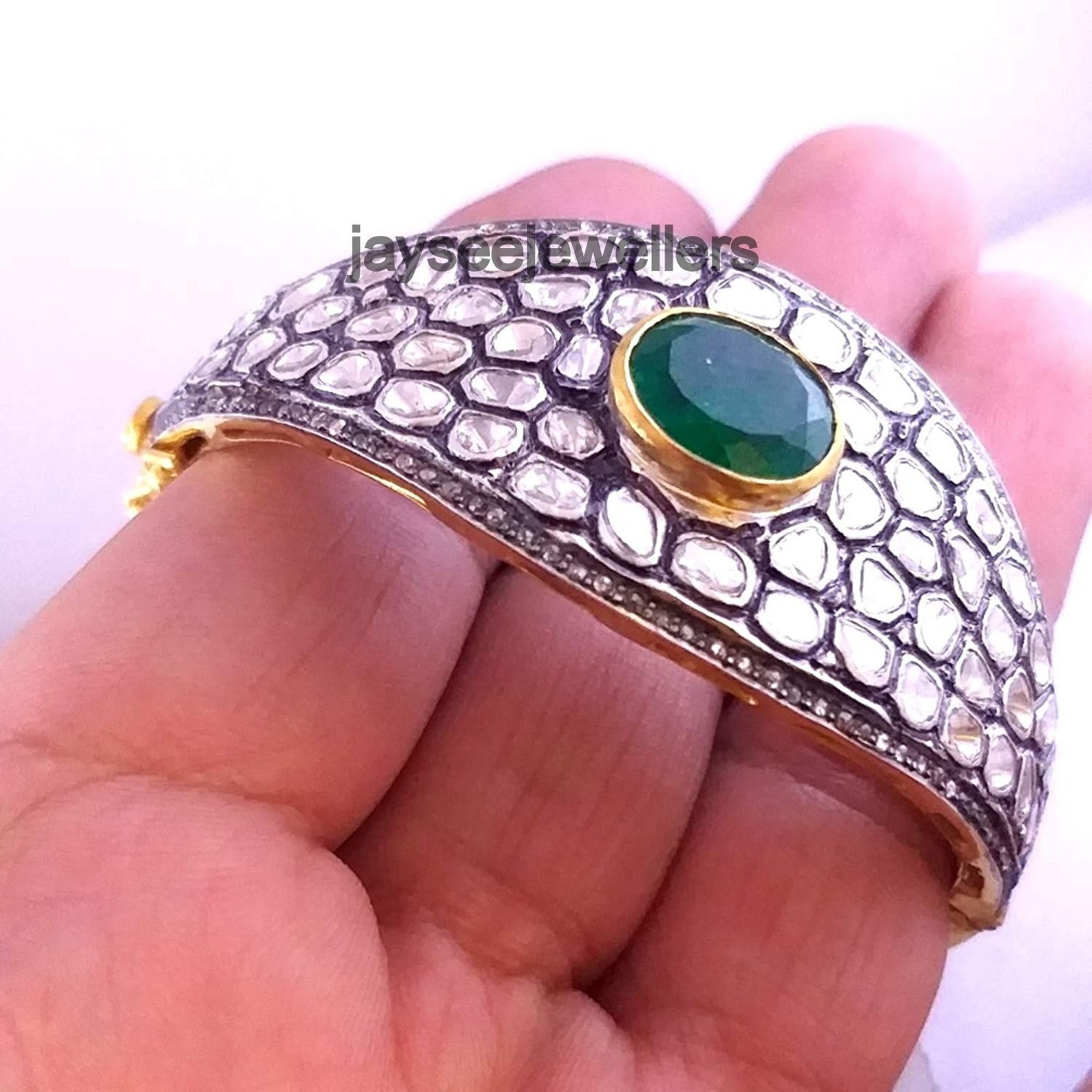 Polki Diamond Bangle Polki Bangle 925 Sterling Silver Polki - Etsy