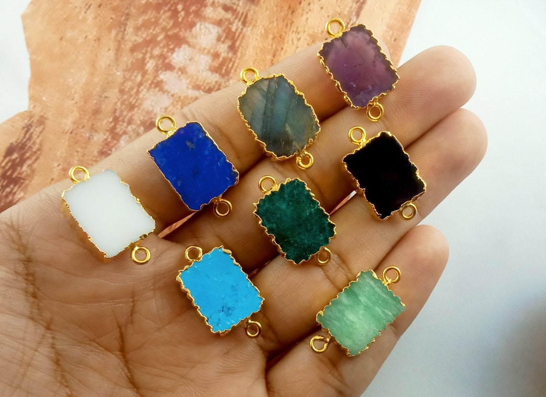 Slice Electroplated Connector - Gemstone Double Loop Connector- Jewelry ...