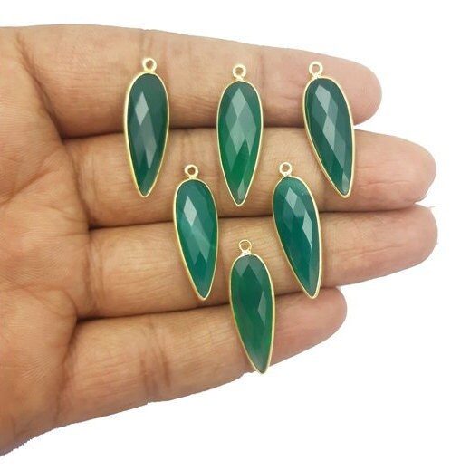 Green Onyx Gold Plated Pear Shape Bezel Set Pendants | Etsy