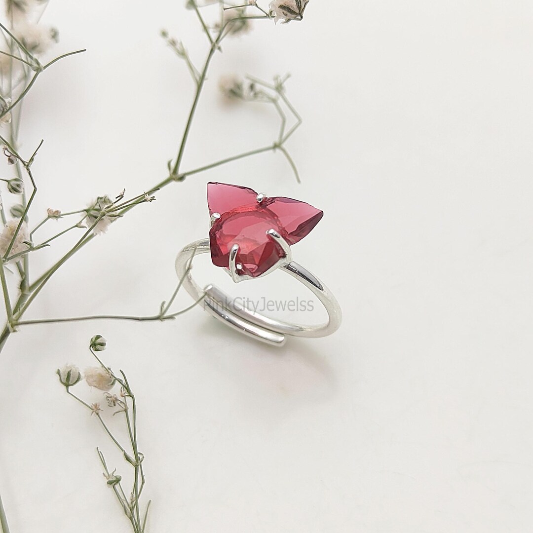 Carved Pink Quartz Butterfly Ring-adjustable Free Size Ring-925 Silver ...