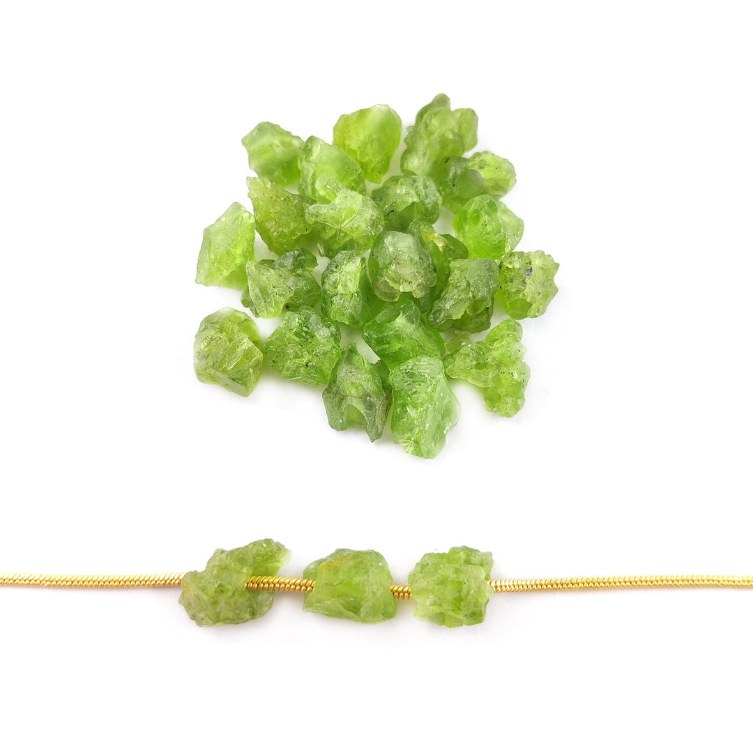 8-10mm Peridot Gemstone Rough Beads, Drilled Peridot Raw Stones, Rough ...