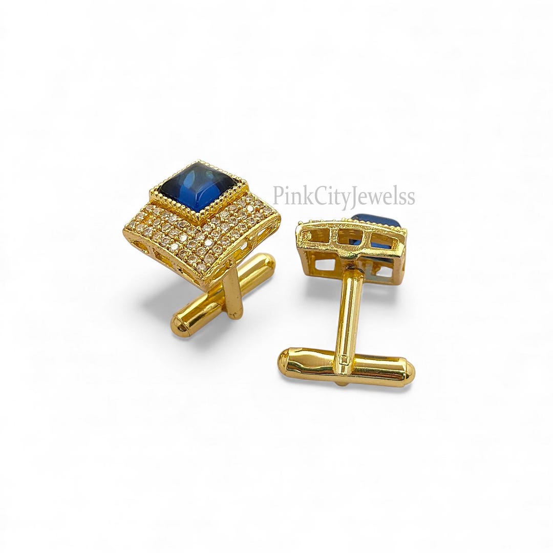 Lab Blue Sapphire Quartz Cufflinks-september Birthstone Cufflinks ...