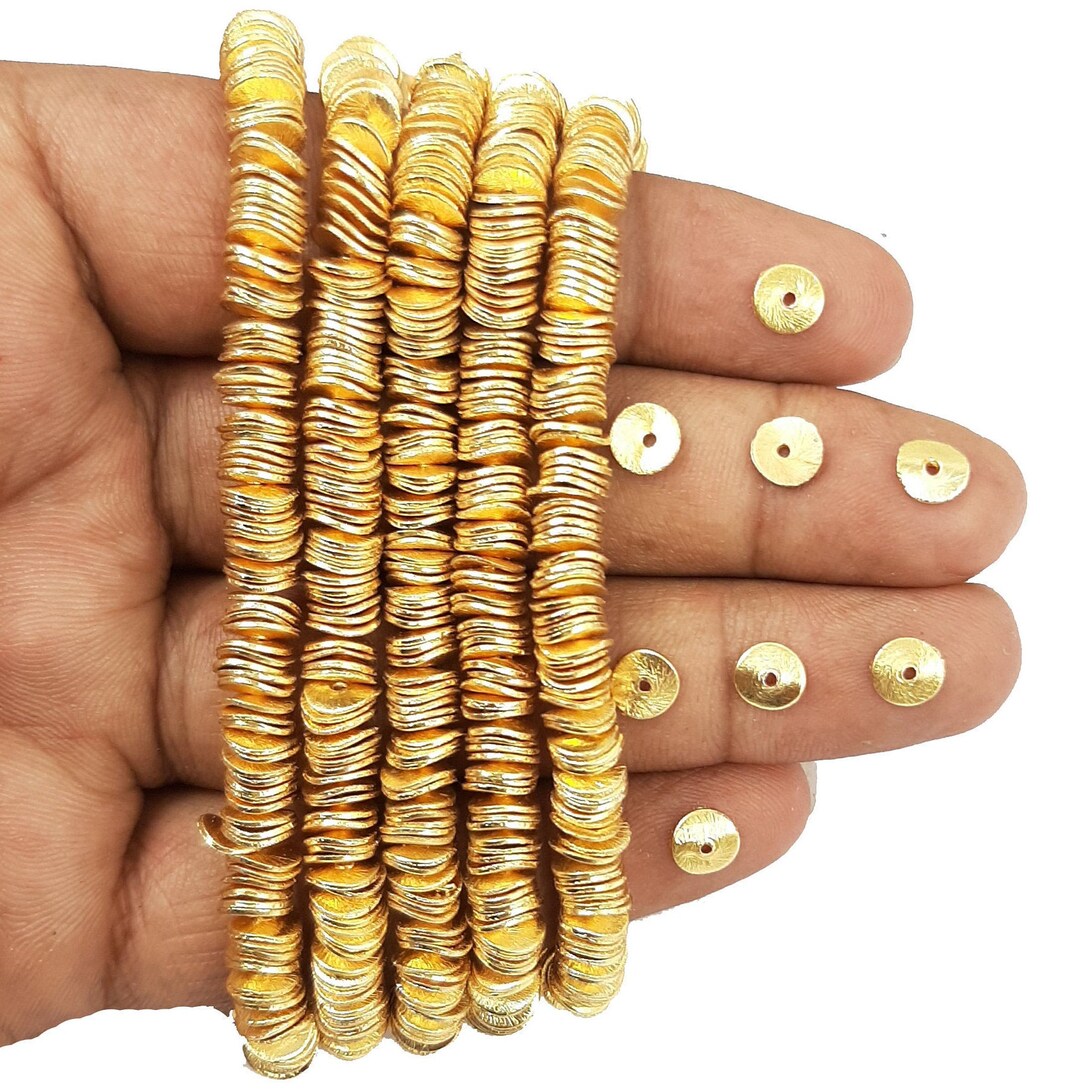 Brushed Gold Plated Wavy Disc Bead Spacers Beads - Selling per Strand ...