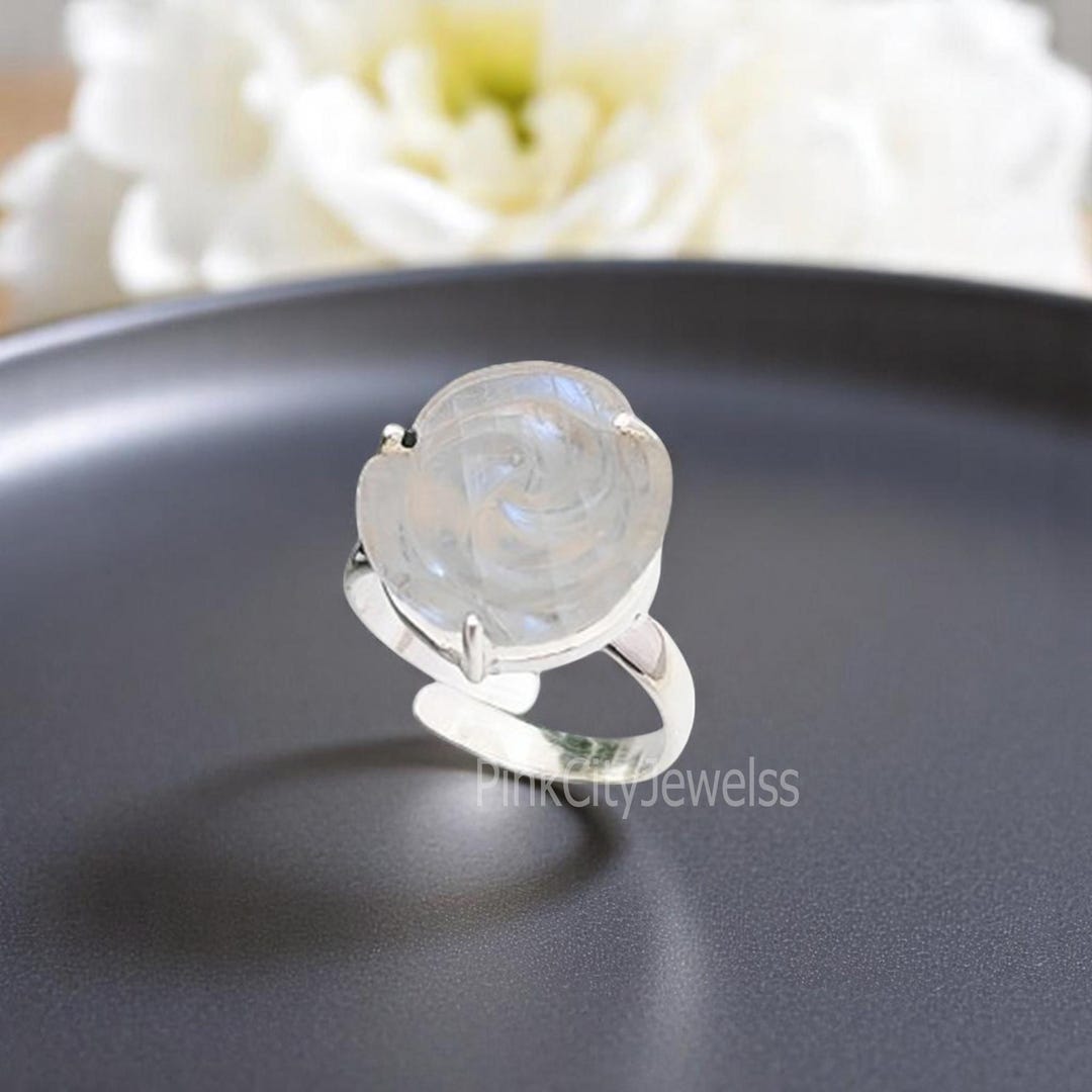 Rainbow Moonstone Rose Ring - Prong Set Sterling Silver Ring - June ...