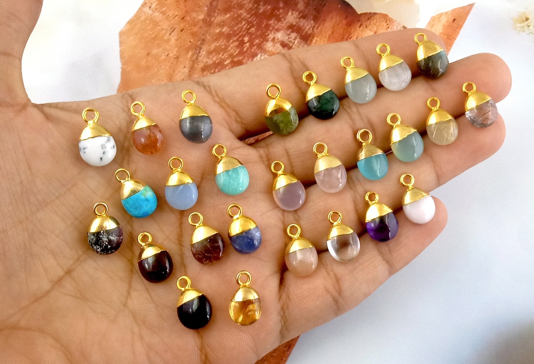 Tiny Tumble Pendant, Gemstone Charms Pendant, Silver/gold Electroplated ...