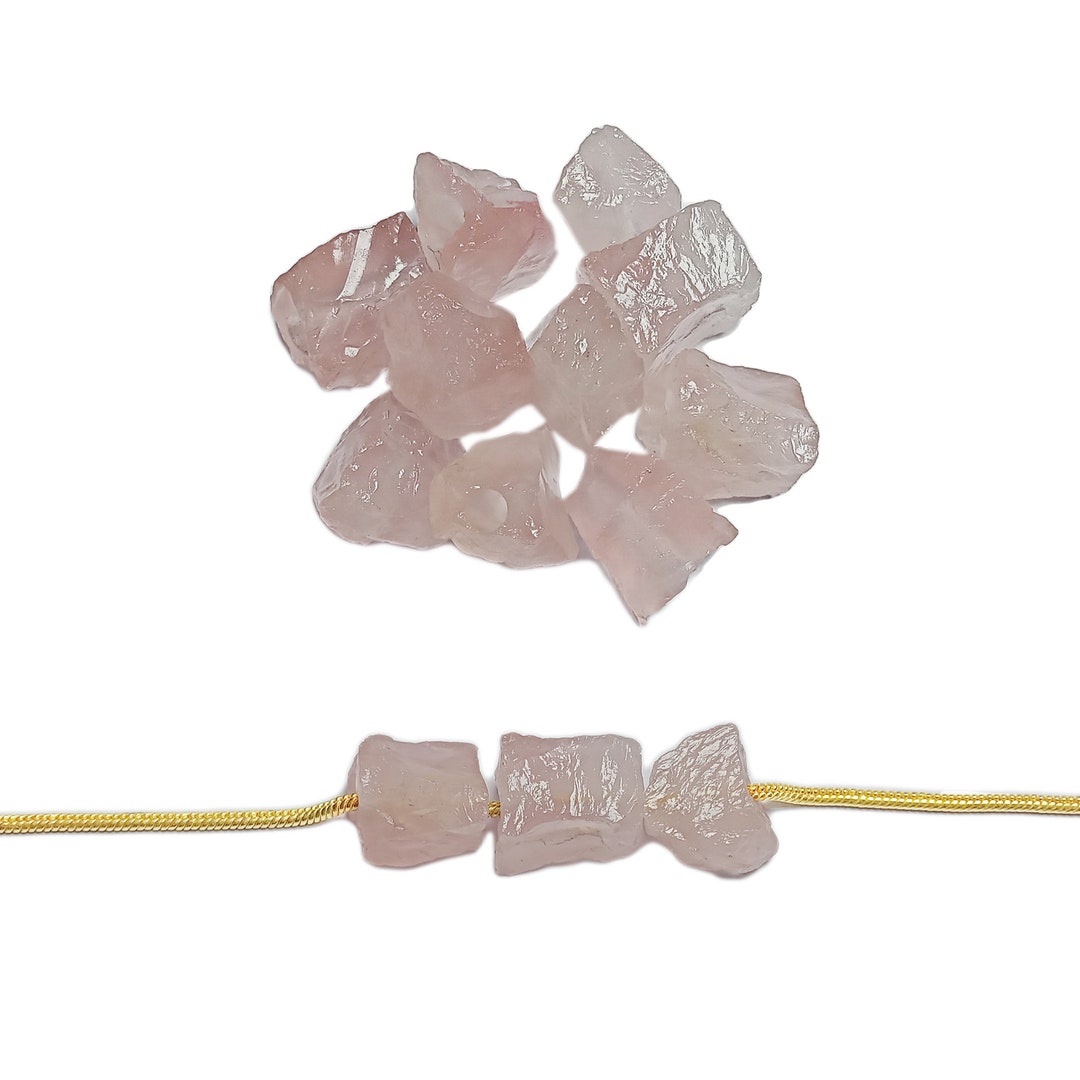 8-10mm Rose Quartz Gemstone Rough Beads, Drilled Rose Quartz Raw Stones ...