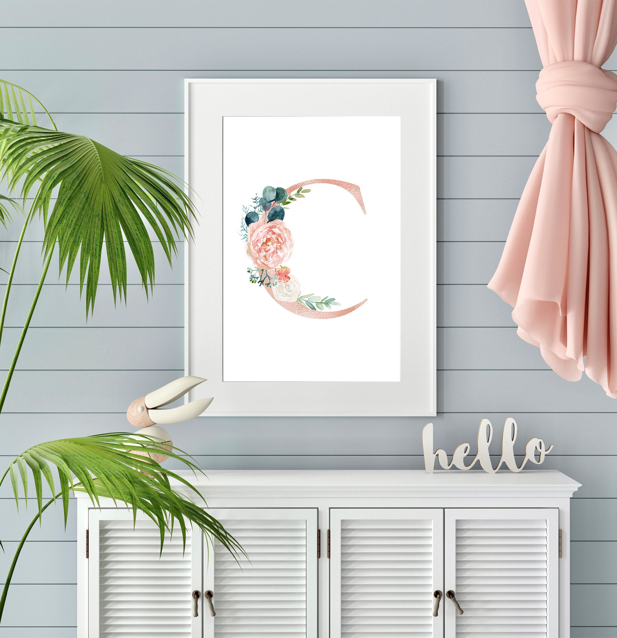 Letter C Print, Blush Pink Floral Letters, Alphabet Print, Letter C ...