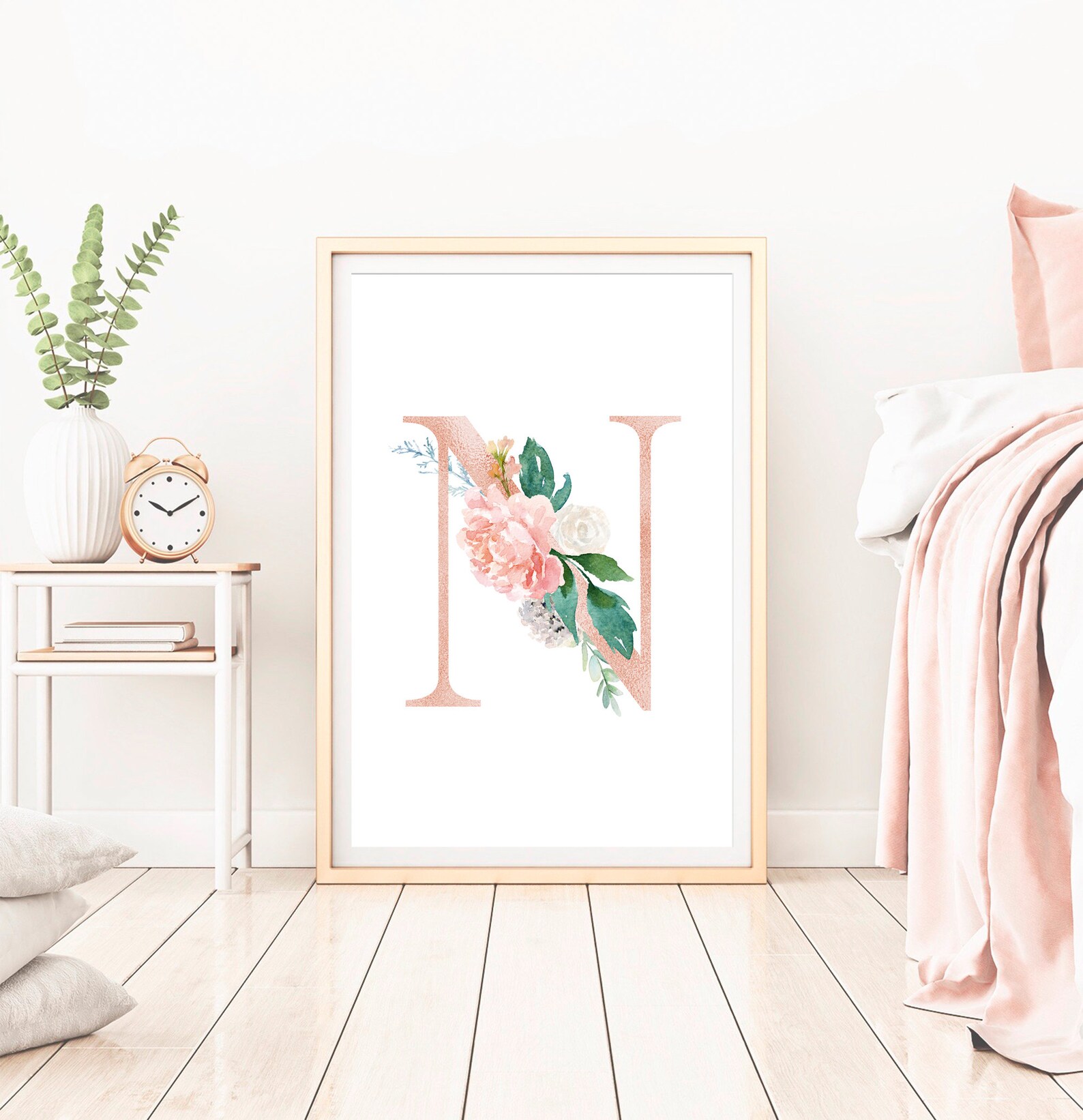 Letter N Print Blush Pink Floral Letters Alphabet Print - Etsy
