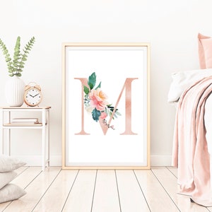 Letter M Print, Blush Pink Floral Letters, Alphabet Print, Letter M ...