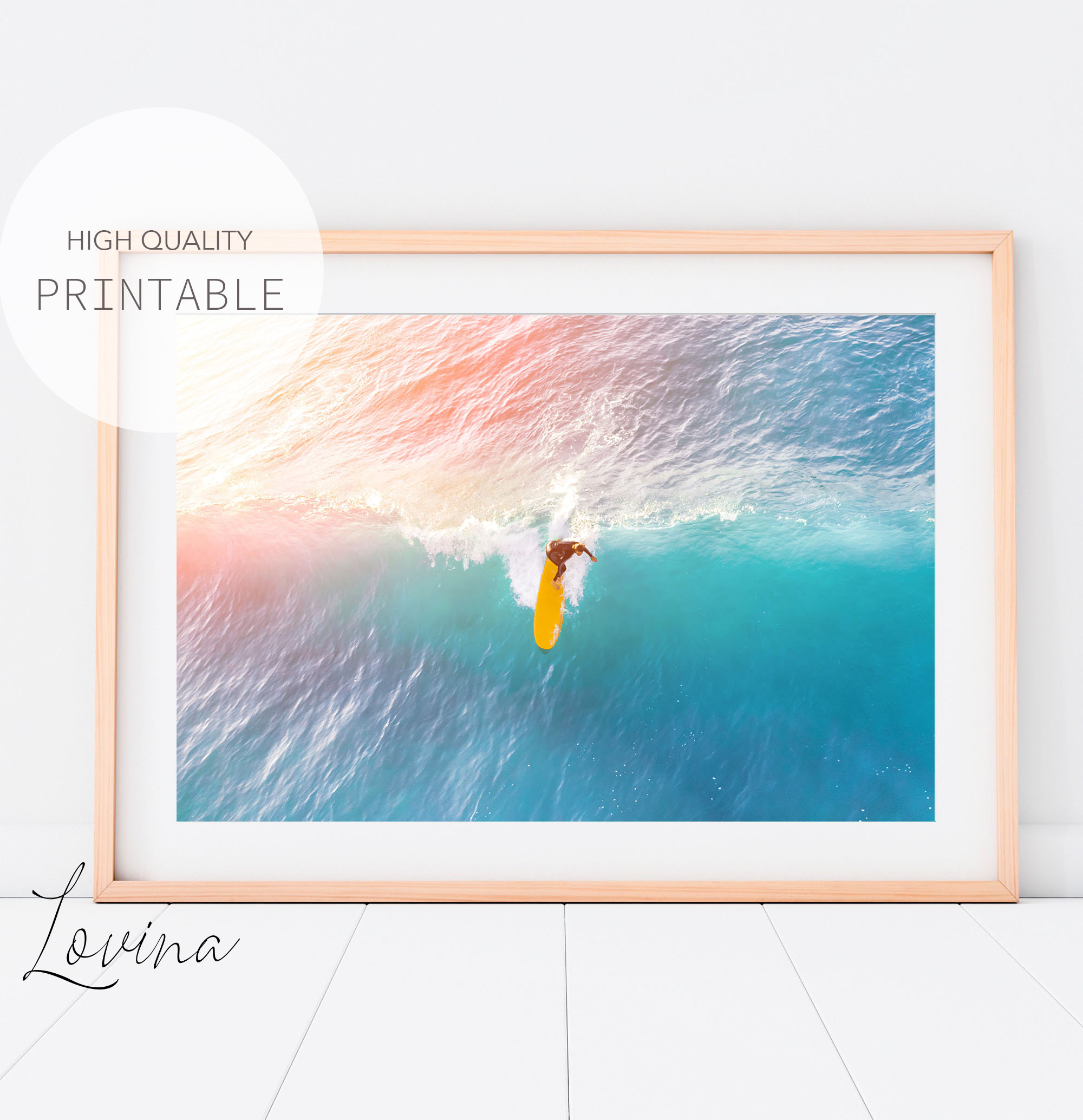 Aerial Surf Poster, Surfboard Wall Art, Aerial Ocean Print, Pink Teal ...