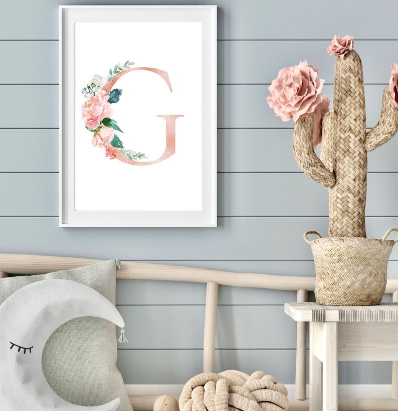 Letter G Print Blush Pink Floral Letters Alphabet Print - Etsy