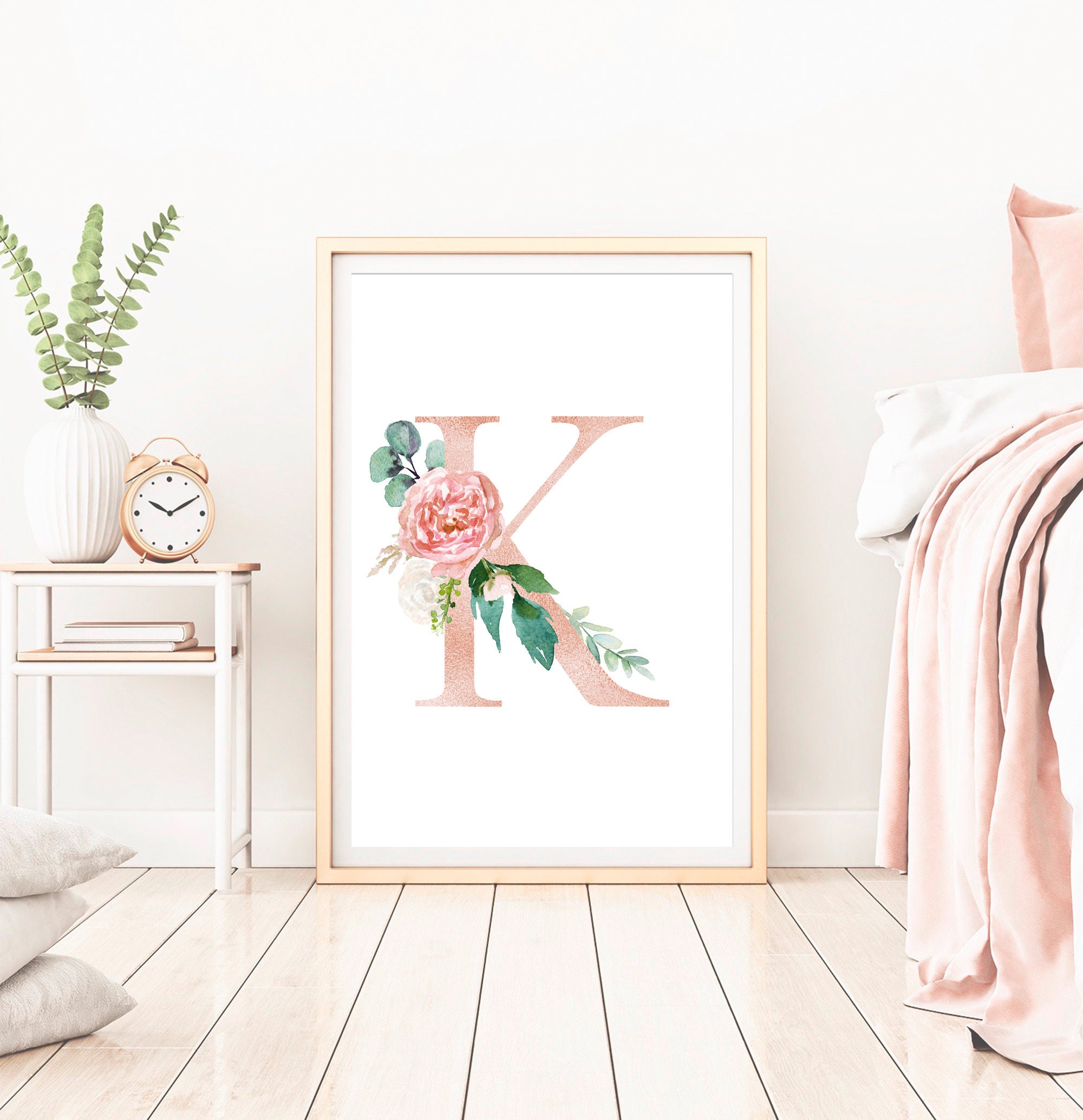 Letter K Print, Blush Pink Floral Letters, Alphabet Print, Letter K ...