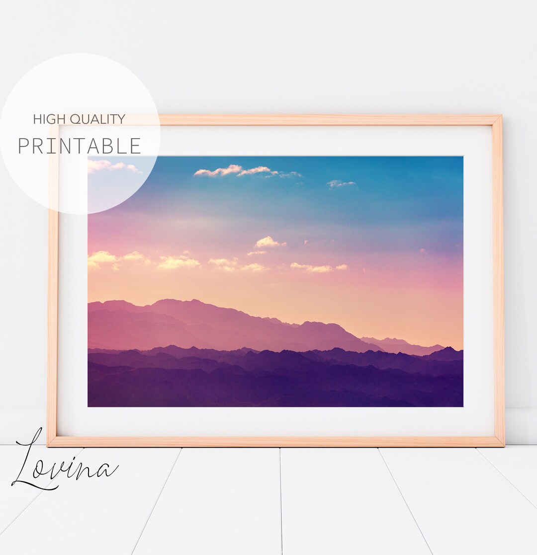 Pink Mountain Print, Printable Mountains Photo, Mountain Poster, Large ...