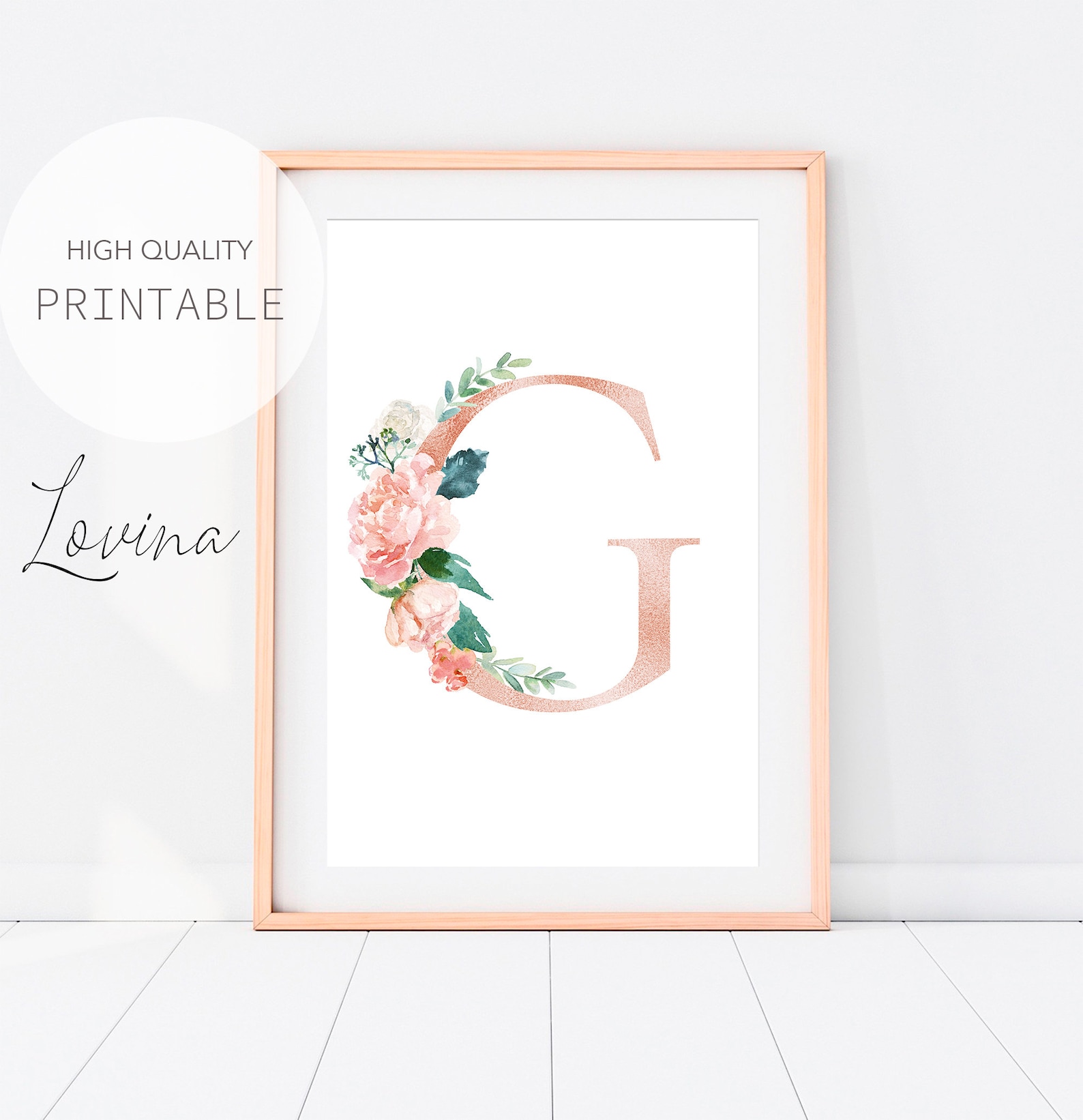 Letter G Print Blush Pink Floral Letters Alphabet Print - Etsy