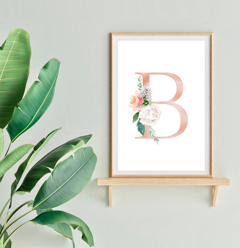 Letter B Print Blush Pink Floral Letters Alphabet Print | Etsy