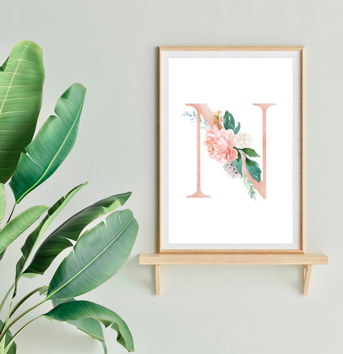 Letter N Print Blush Pink Floral Letters Alphabet Print - Etsy