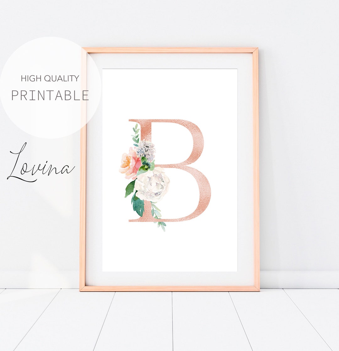 Letter B Print, Blush Pink Floral Letters, Alphabet Print, Letter B ...