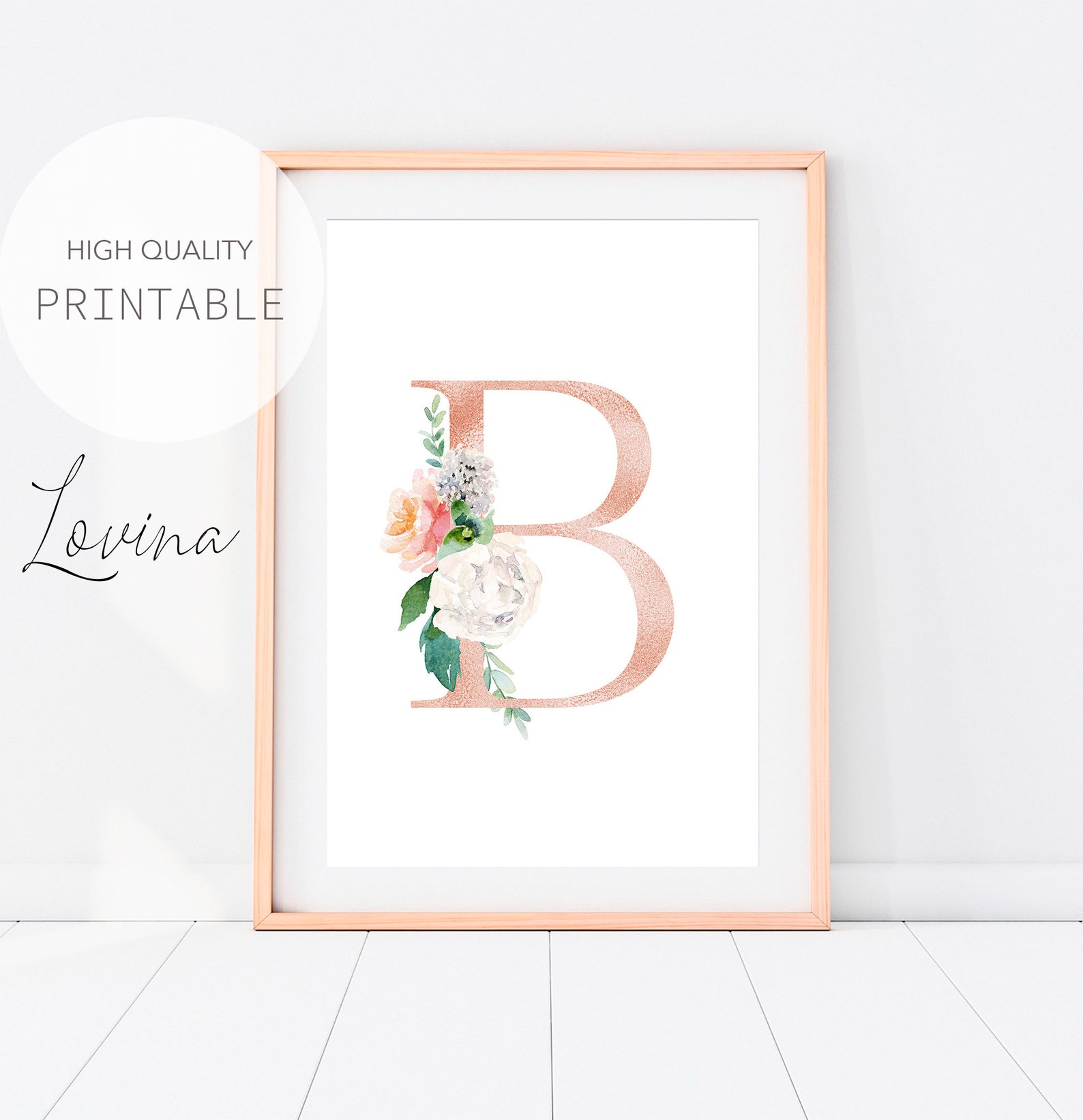 Letter B Print Blush Pink Floral Letters Alphabet Print | Etsy