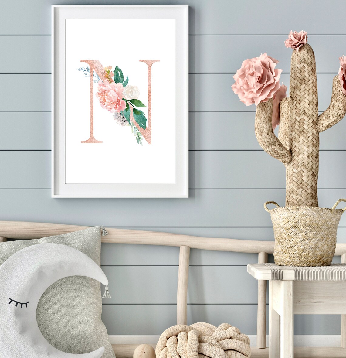 Letter N Print Blush Pink Floral Letters Alphabet Print - Etsy