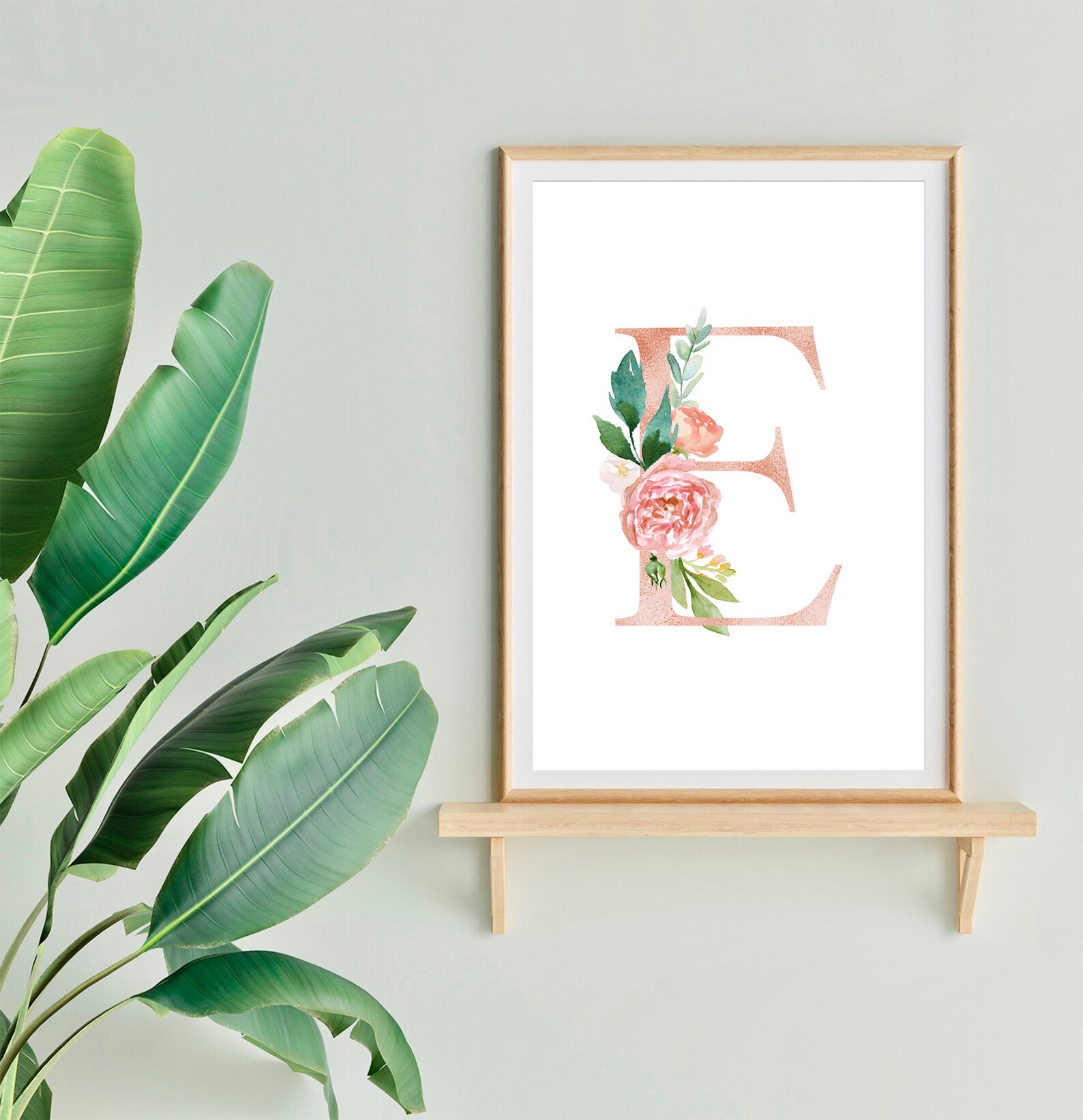 Letter E Print Blush Pink Floral Letters Alphabet Print - Etsy