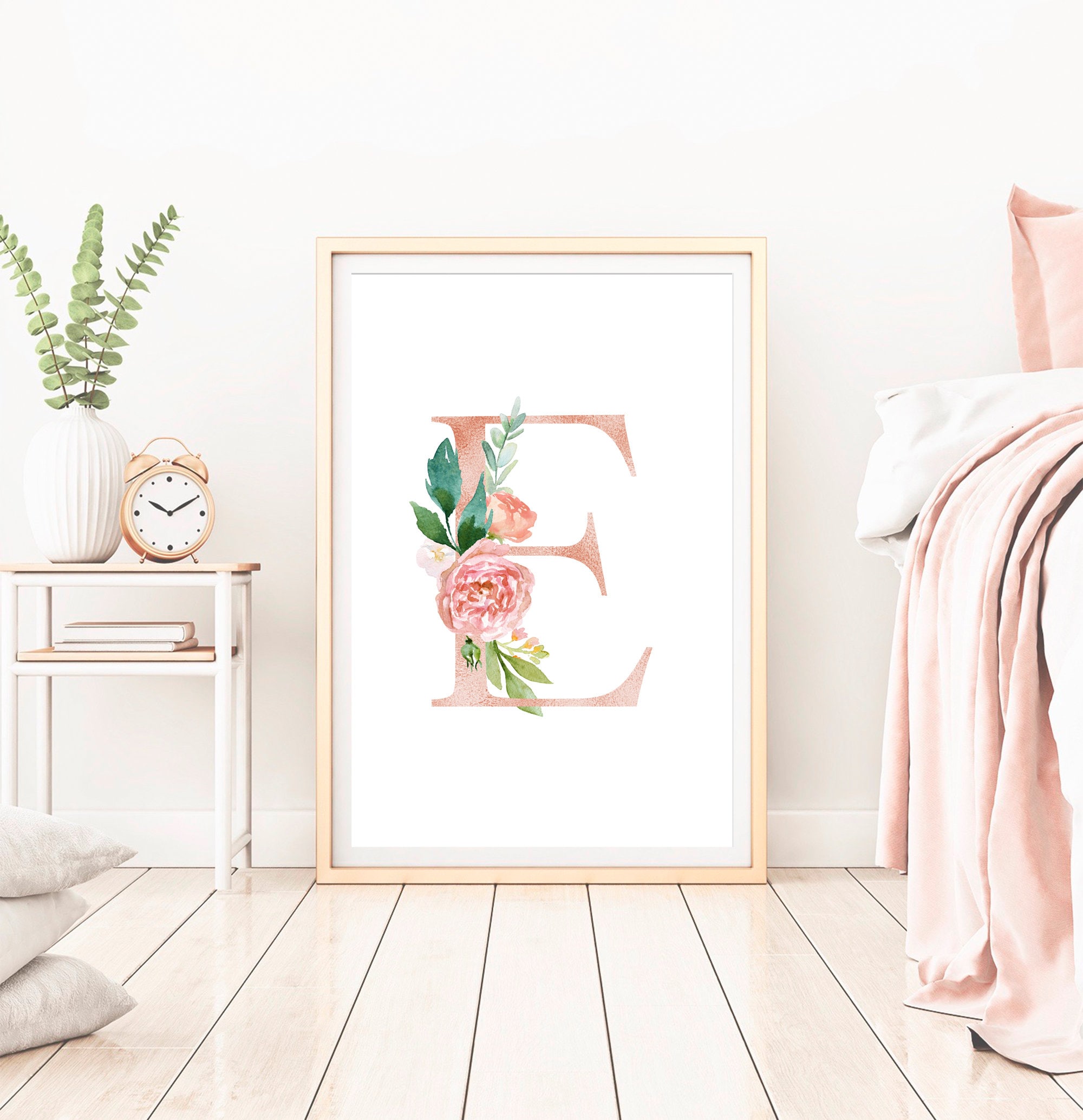 Letter E Print Blush Pink Floral Letters Alphabet Print - Etsy