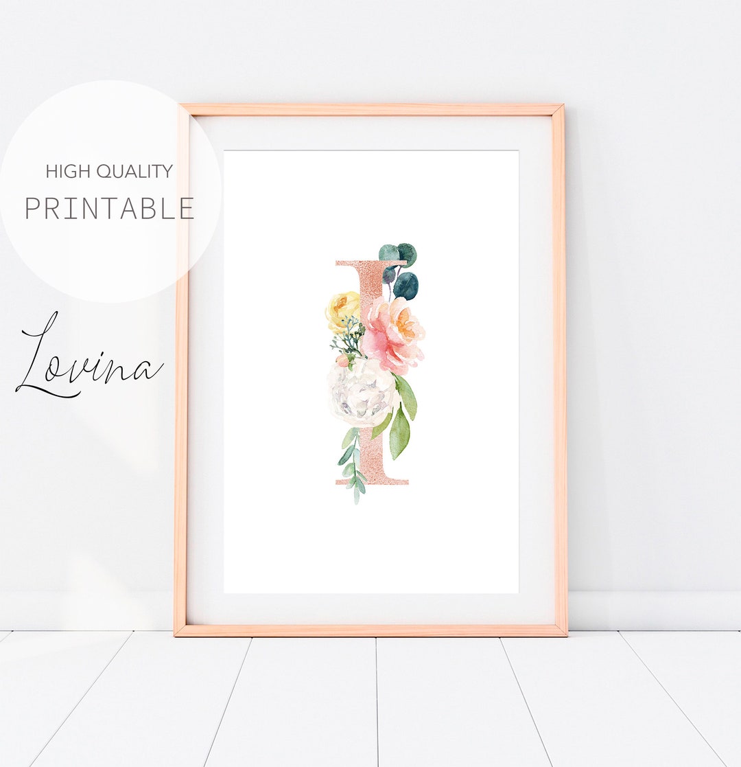 Letter I Print, Blush Pink Floral Letters, Alphabet Print, Letter I ...