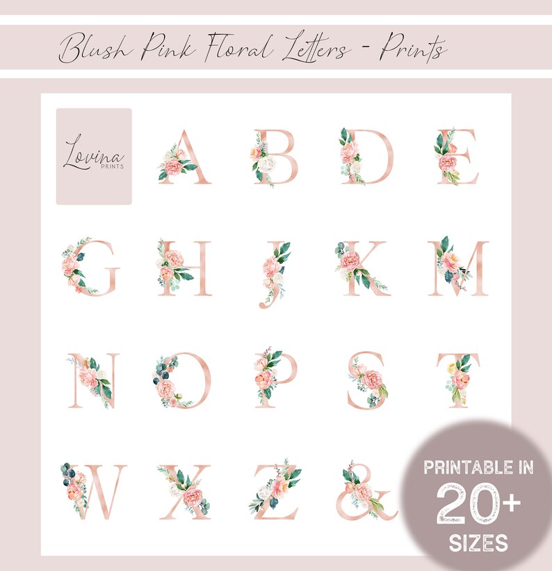 Letter & Print Blush Pink Floral Letters Floral Alphabet | Etsy