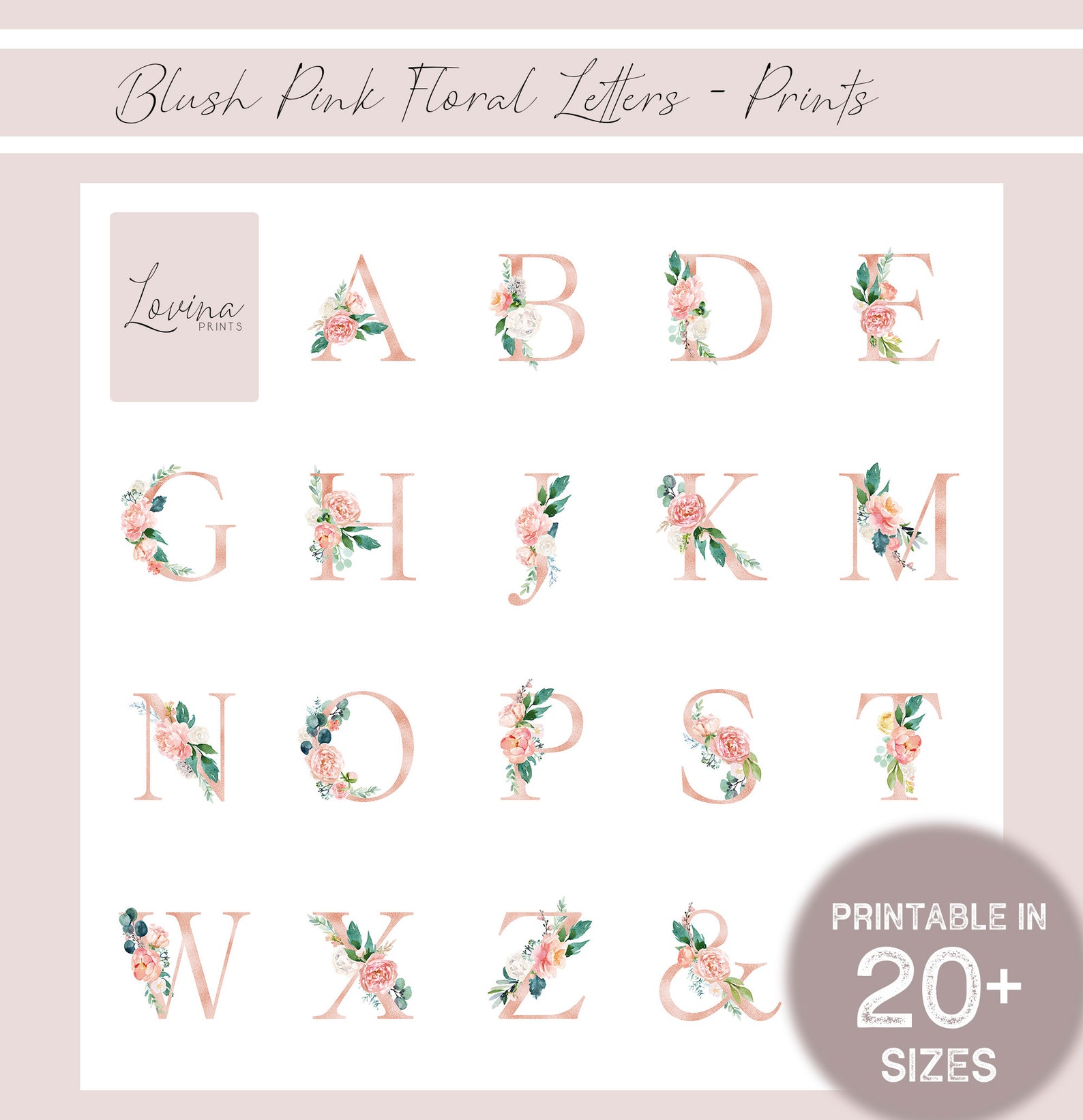 Letter L Print, Blush Pink Floral Letters, Alphabet Print, Letter L ...