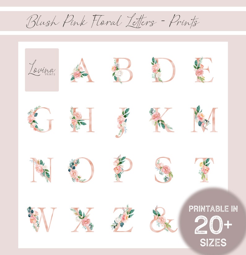 Letter L Print Blush Pink Floral Letters Alphabet Print | Etsy