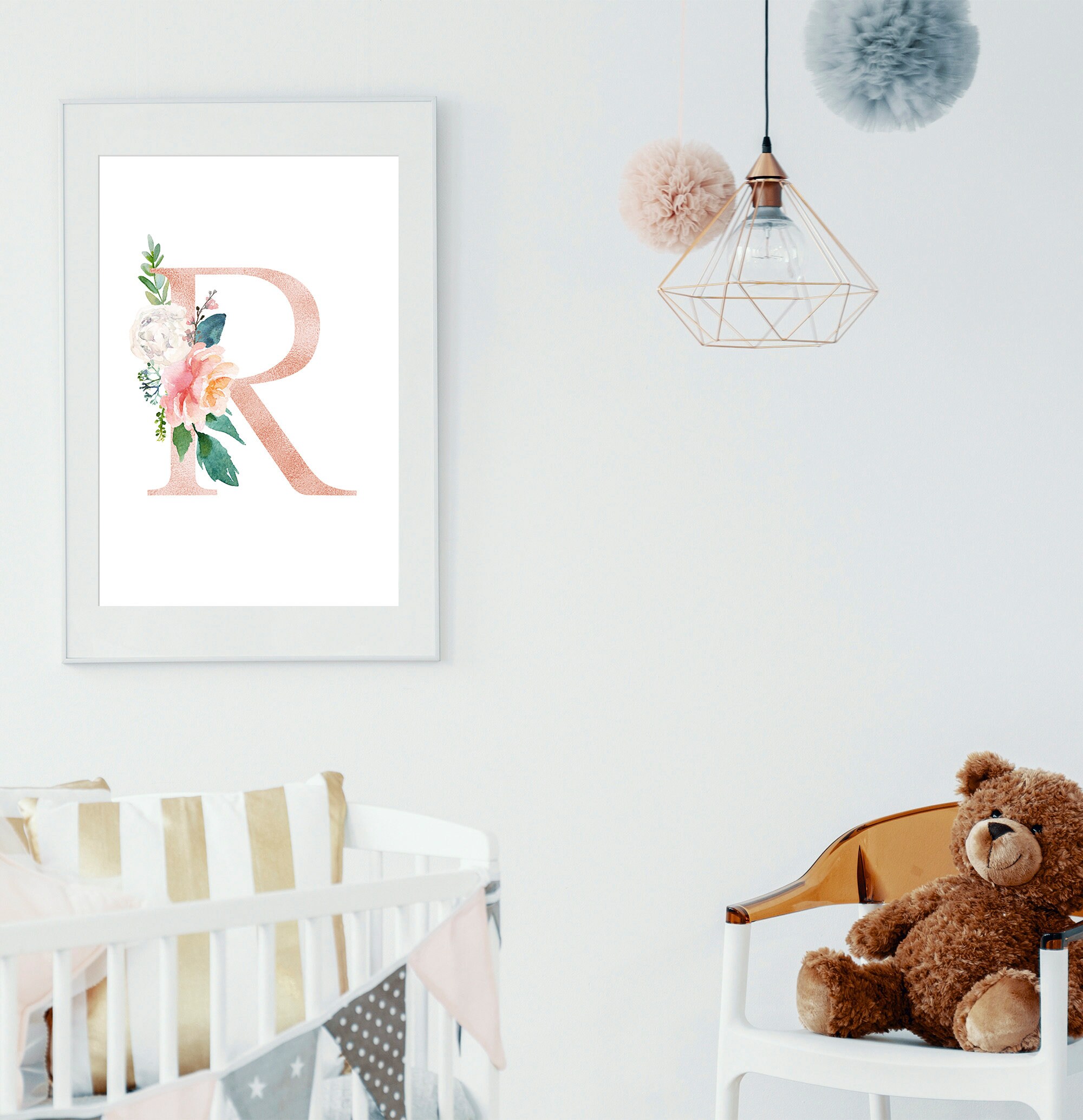 Letter R Print Blush Pink Floral Letters Alphabet Print | Etsy