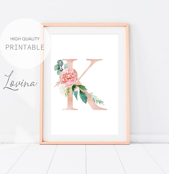 Letter K Print Blush Pink Floral Letters Alphabet Print | Etsy