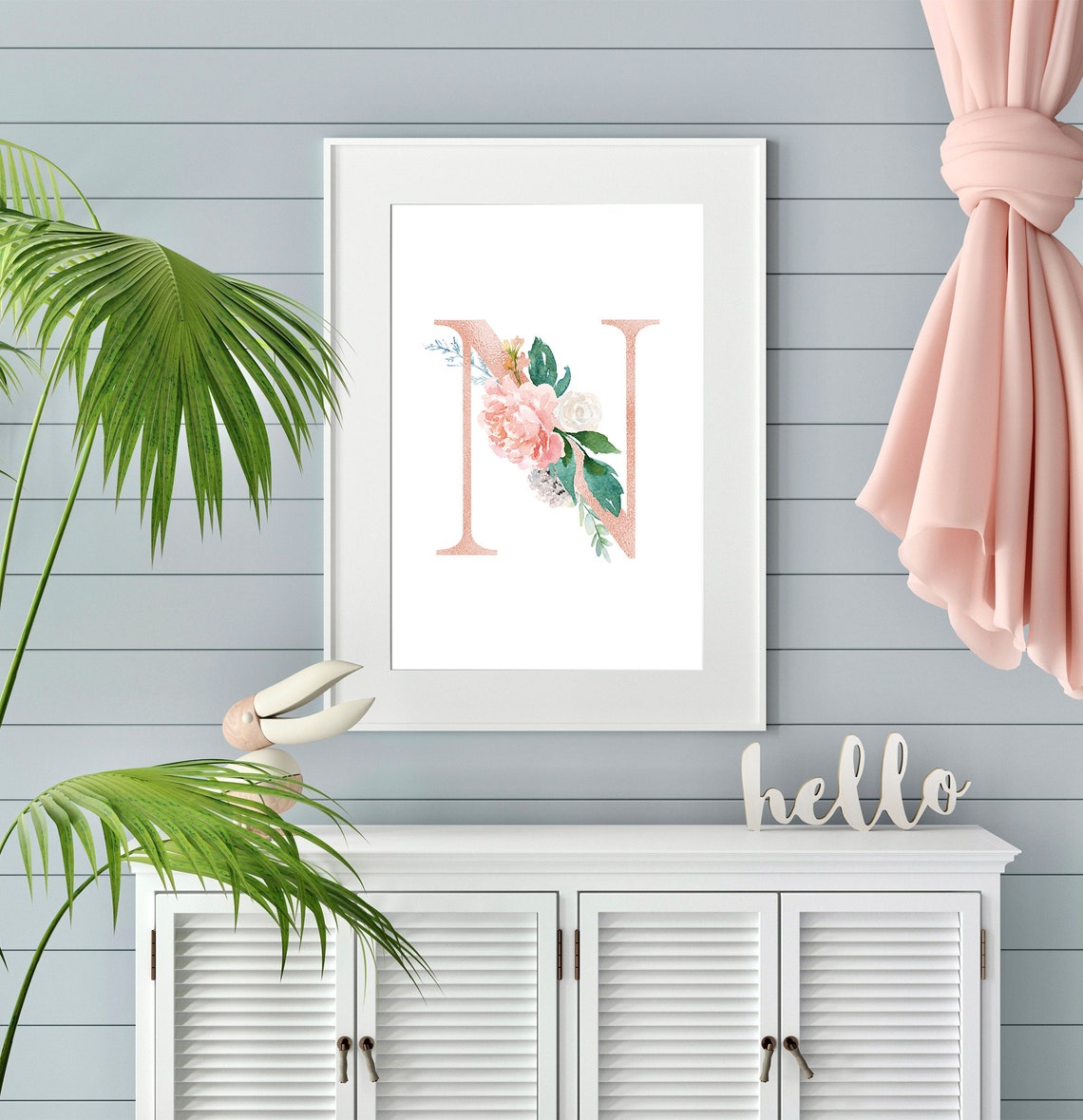 Letter N Print Blush Pink Floral Letters Alphabet Print - Etsy