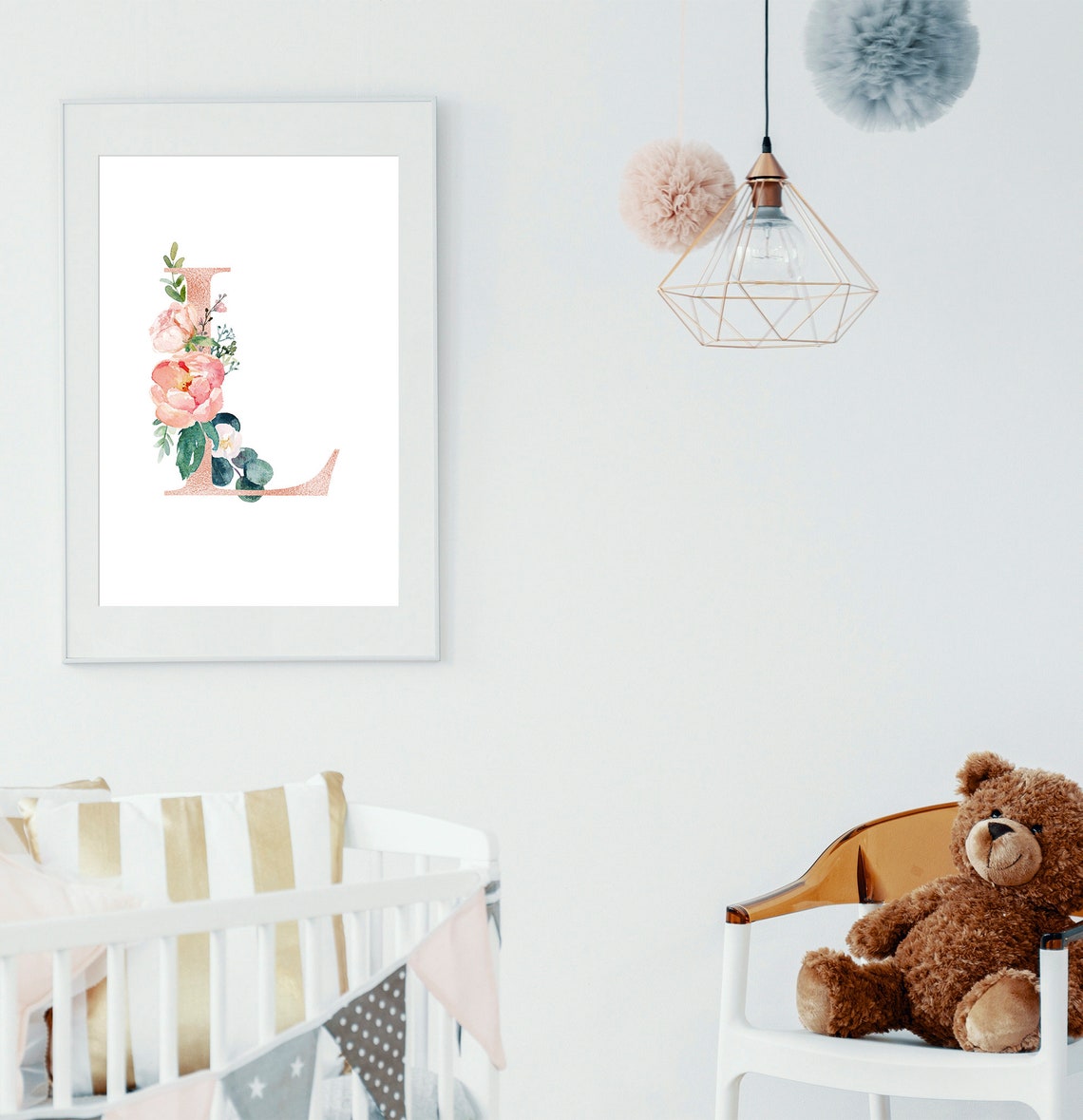Letter L Print, Blush Pink Floral Letters, Alphabet Print, Letter L ...