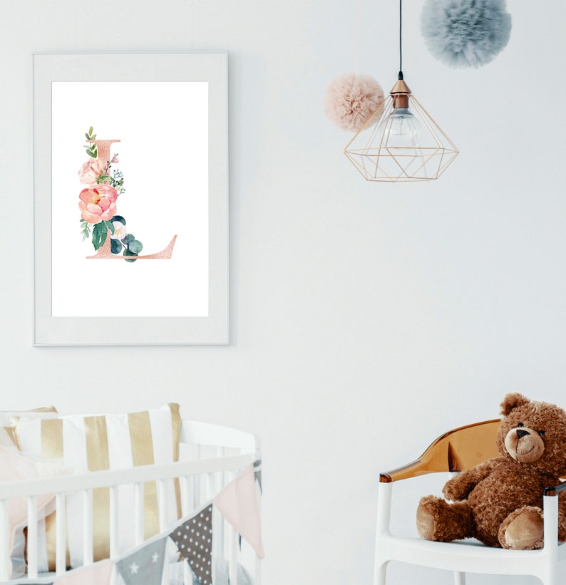 Letter L Print Blush Pink Floral Letters Alphabet Print | Etsy