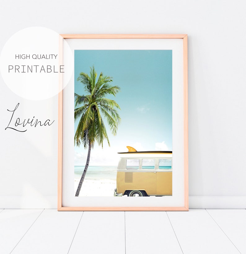 Beach Van Print Yellow Bus Poster DIGITAL DOWNLOAD Combi - Etsy
