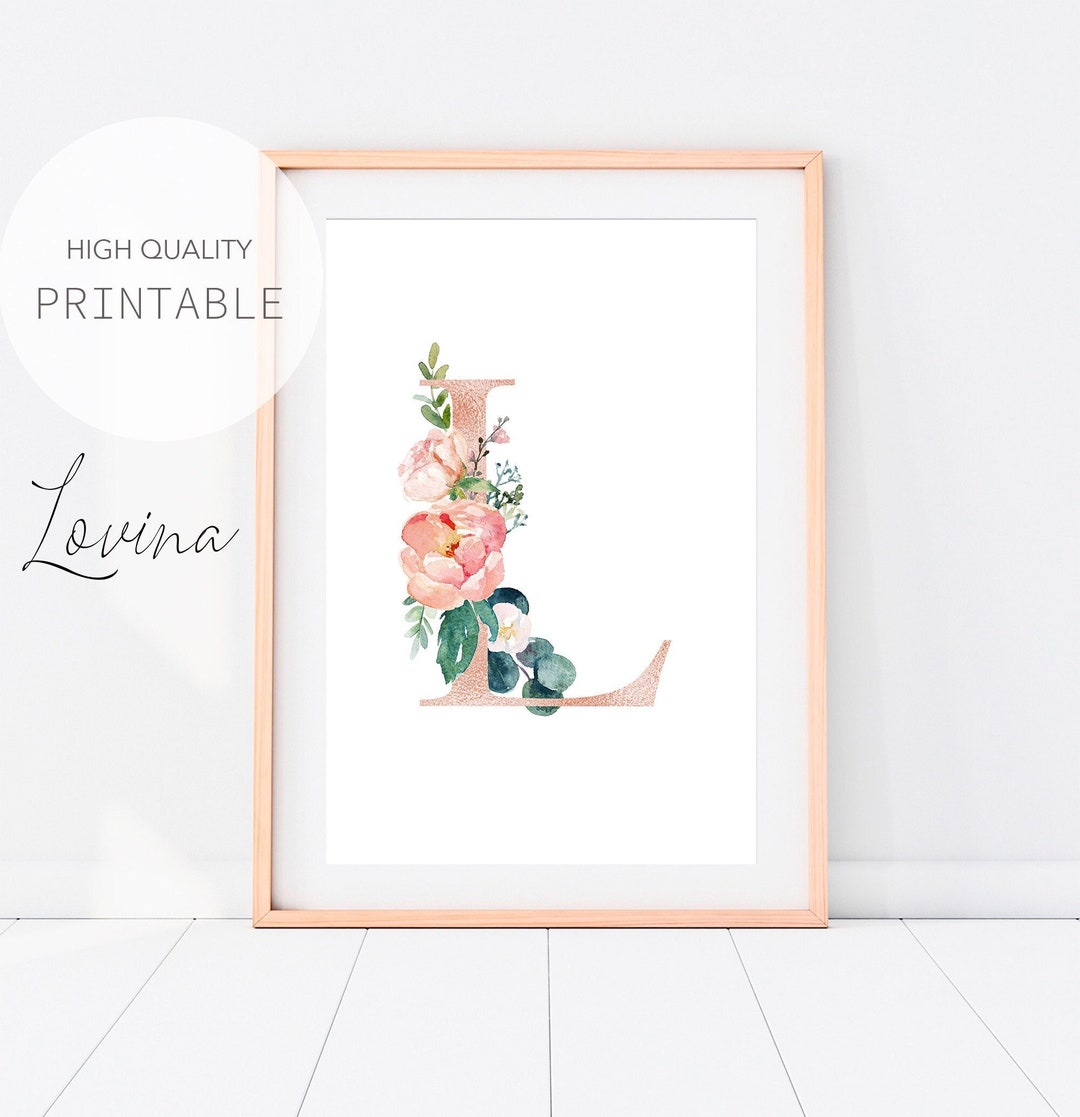 Letter L Print, Blush Pink Floral Letters, Alphabet Print, Letter L ...