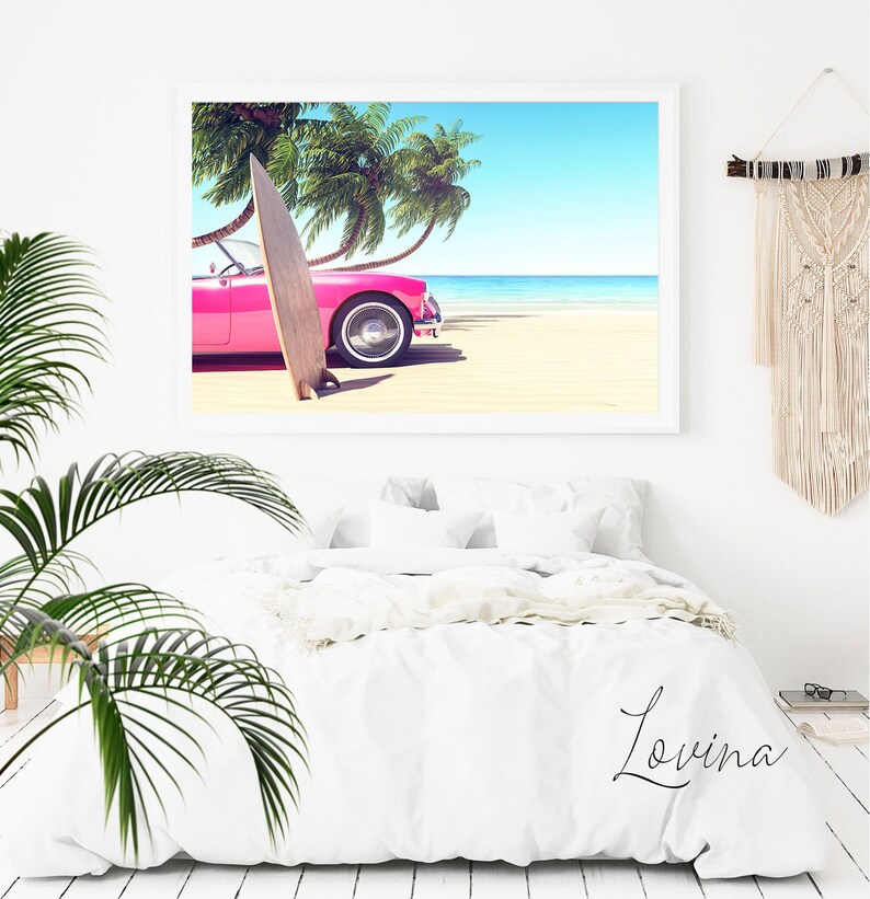 Vintage Car Print Pink Cadillac Pink Retro Car Poster Retro | Etsy