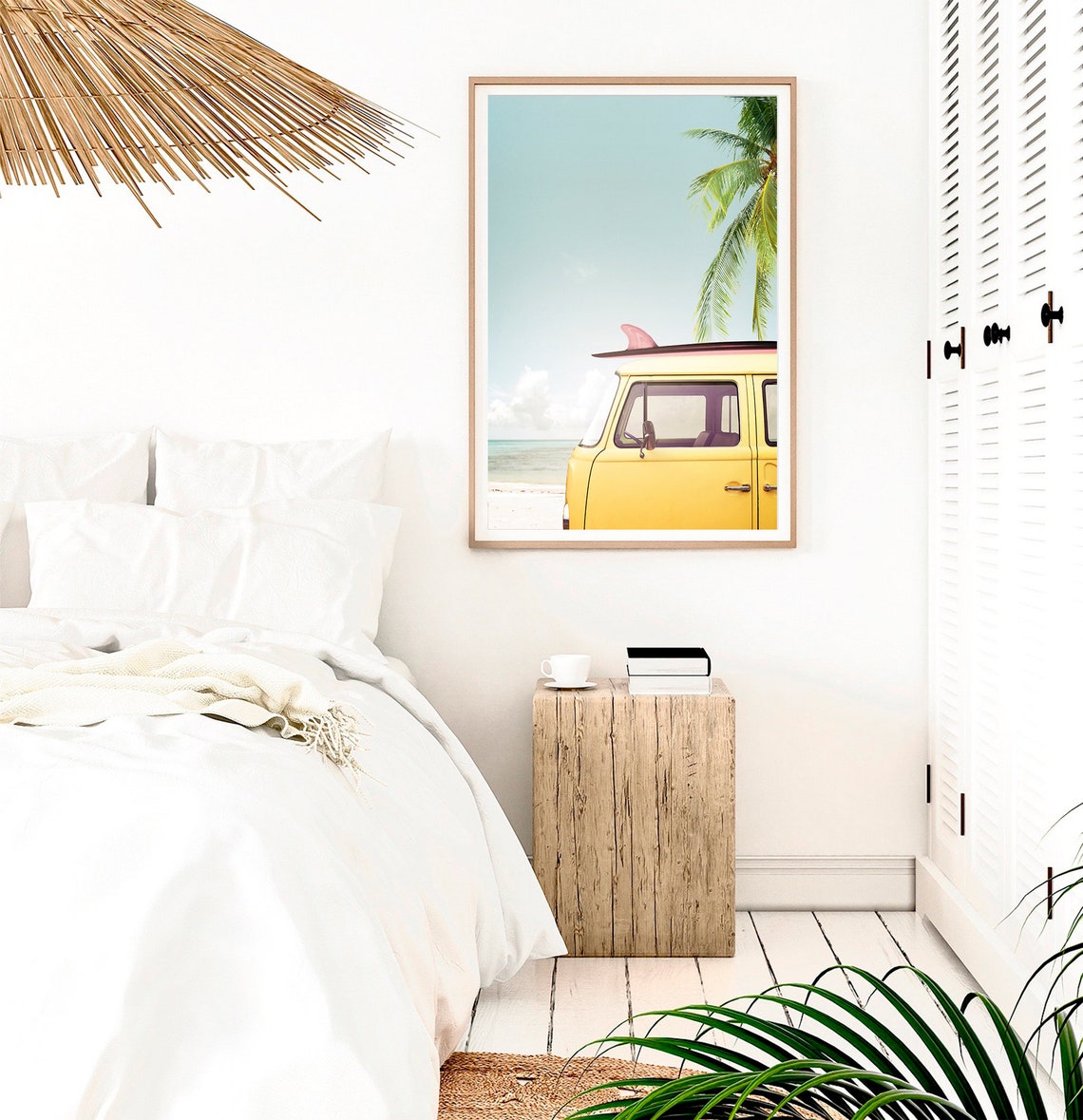 Beach Wall Art Print, Yellow Bus Print, DIGITAL DOWNLOAD, Retro Van ...
