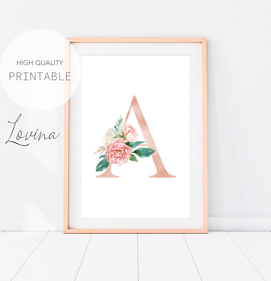 Letter A Print, Blush Pink Floral Letter, Alphabet Print, Letters Baby ...