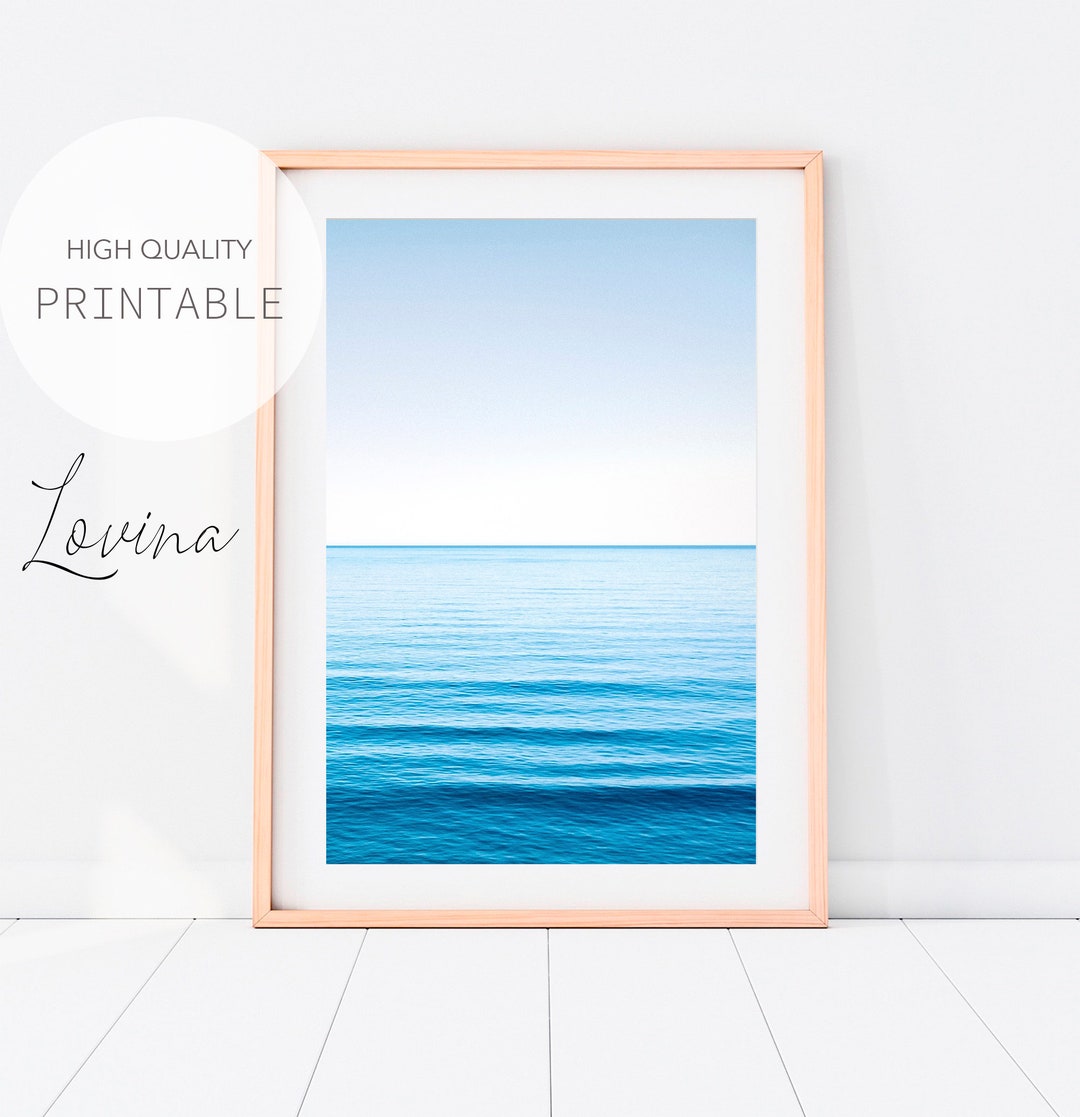 Minimalist Ocean Poster, Blue Ocean Art Print, Printable Coastal Ocean ...