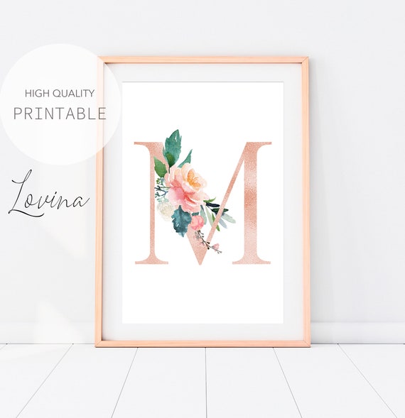 Letter M Print Blush Pink Floral Letters Alphabet Print | Etsy