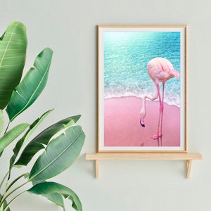 Pink Flamingo Print, Beach Wall Art, Tropical Poster, Flamingo Wall Art ...