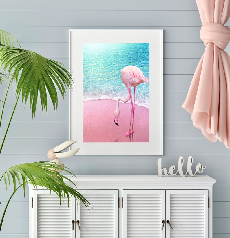 Pink Flamingo Print Beach Wall Art Tropical Poster Flamingo | Etsy