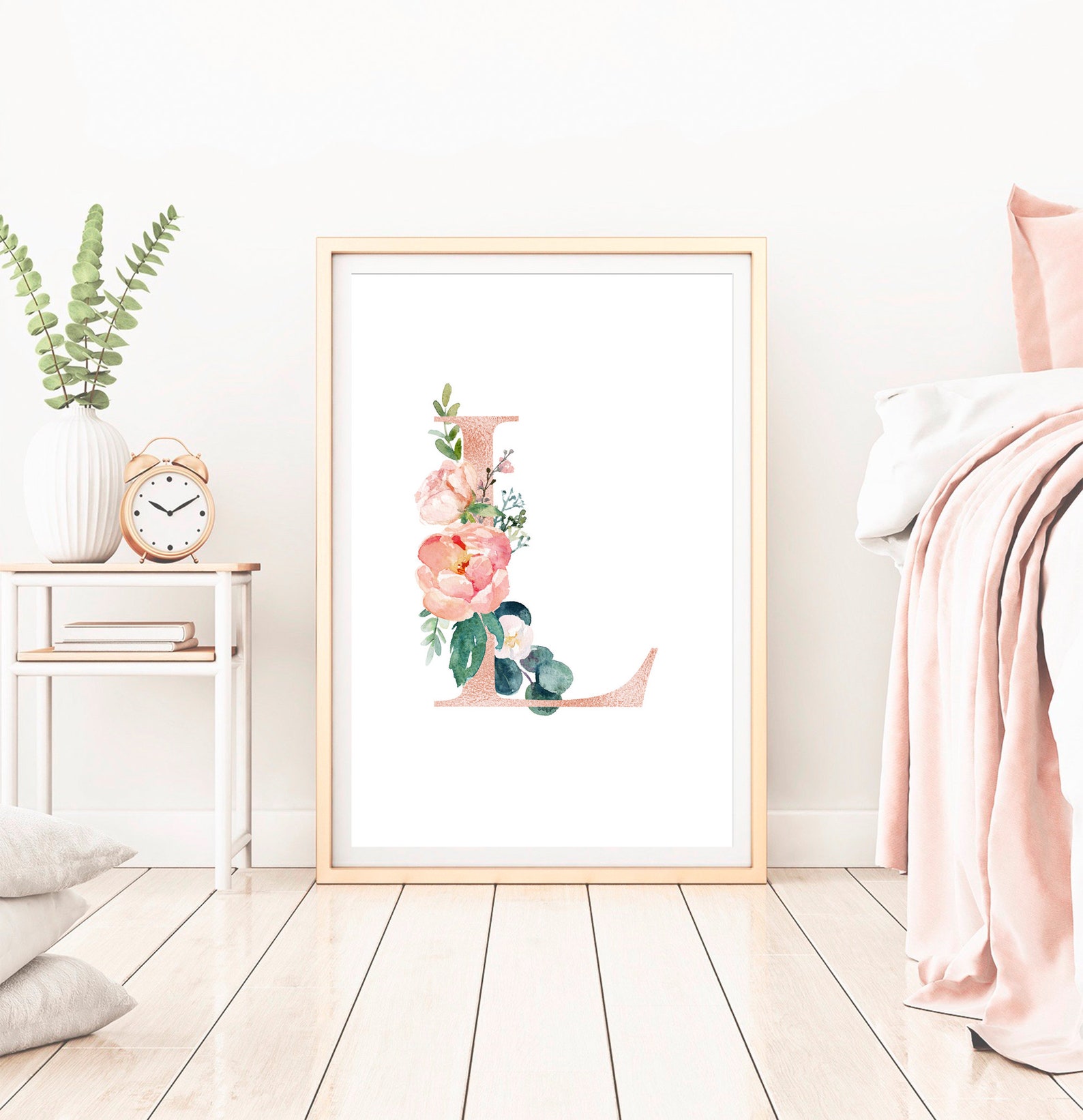 Letter L Print Blush Pink Floral Letters Alphabet Print | Etsy
