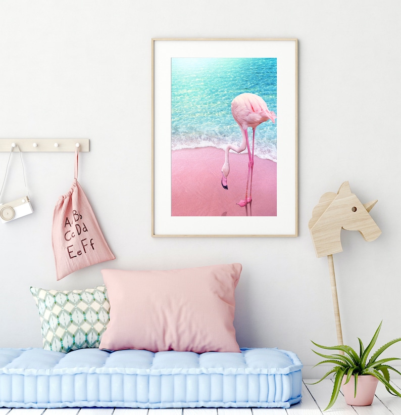 Pink Flamingo Print Beach Wall Art Tropical Poster Flamingo | Etsy
