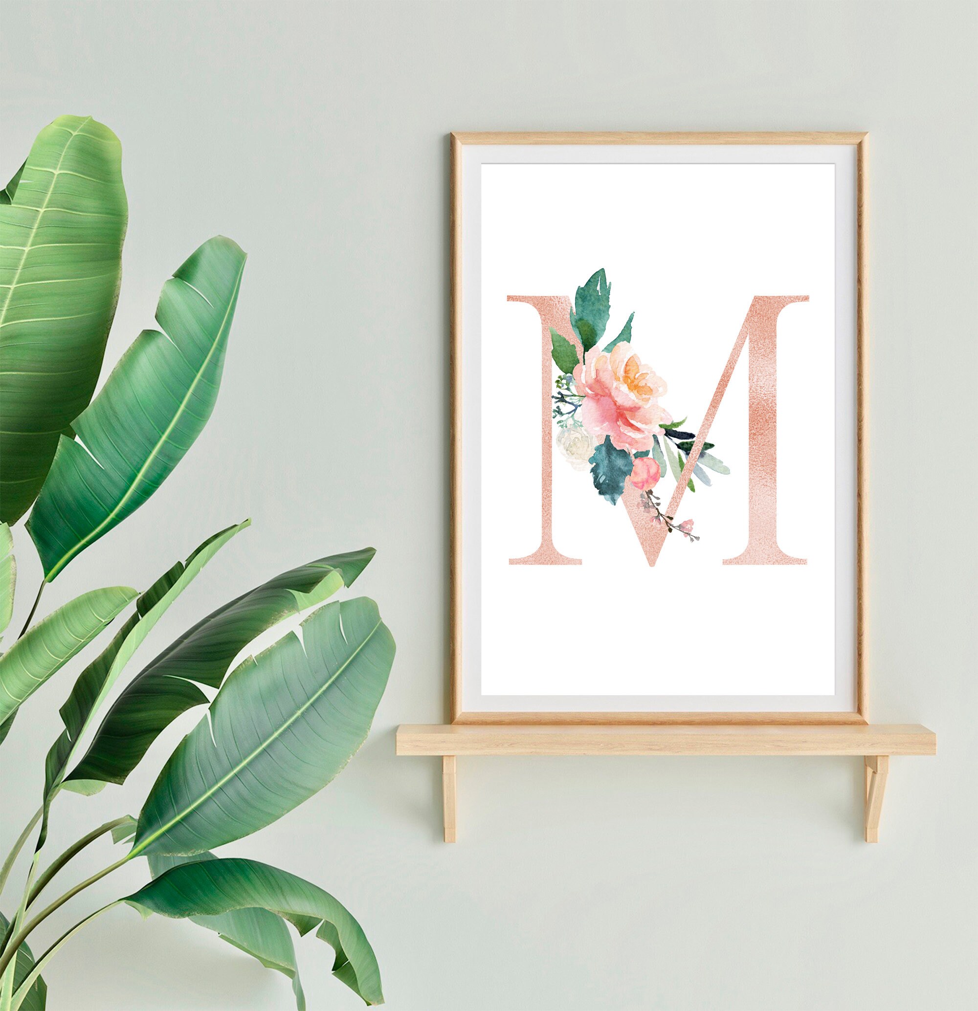 Letter M Print Blush Pink Floral Letters Alphabet Print | Etsy