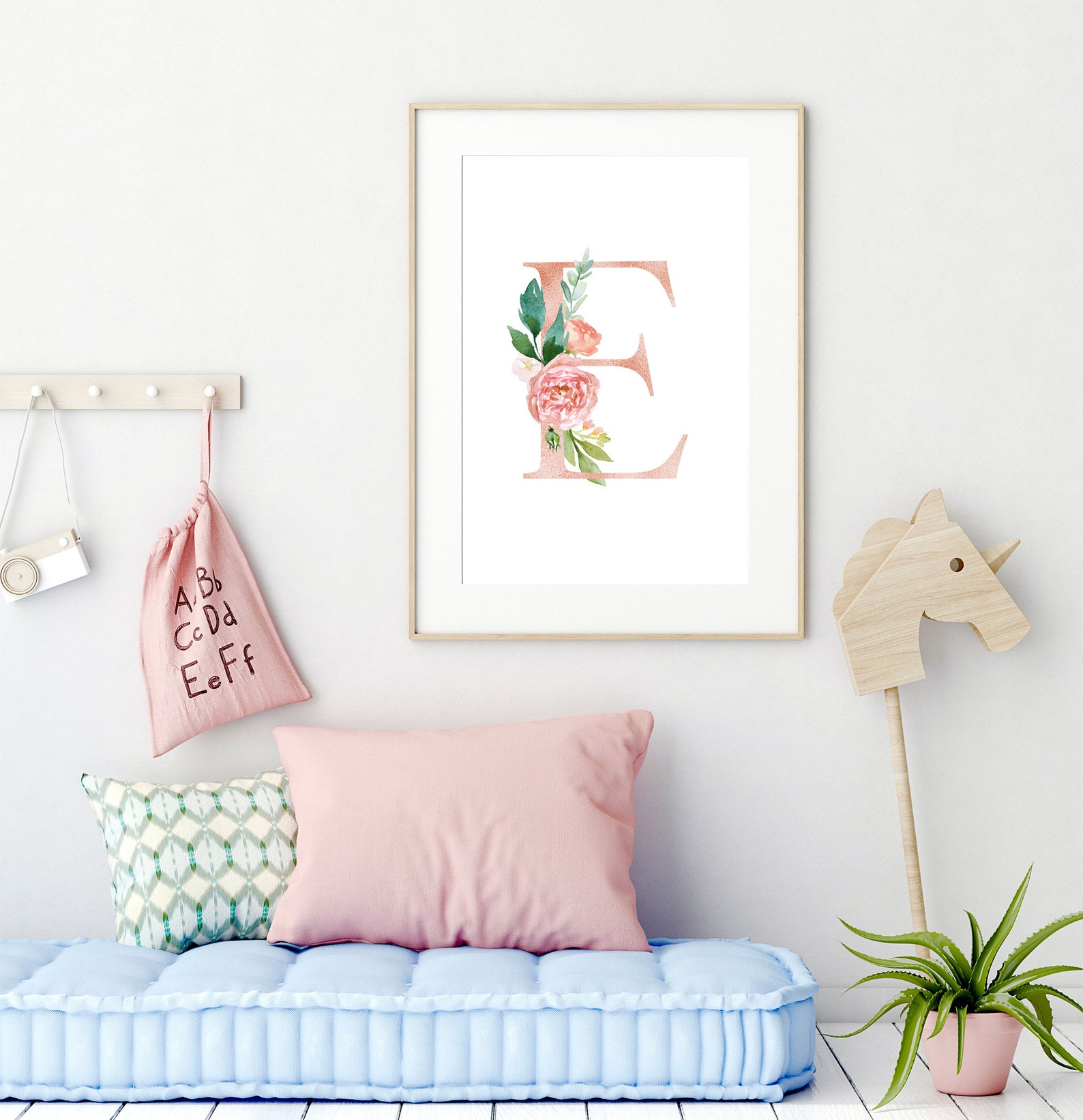 Letter E Print Blush Pink Floral Letters Alphabet Print - Etsy