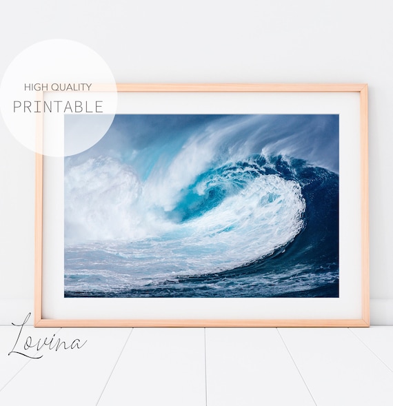 Ocean Waves Print Surf Poster Wave Art Poster Dark Blue | Etsy