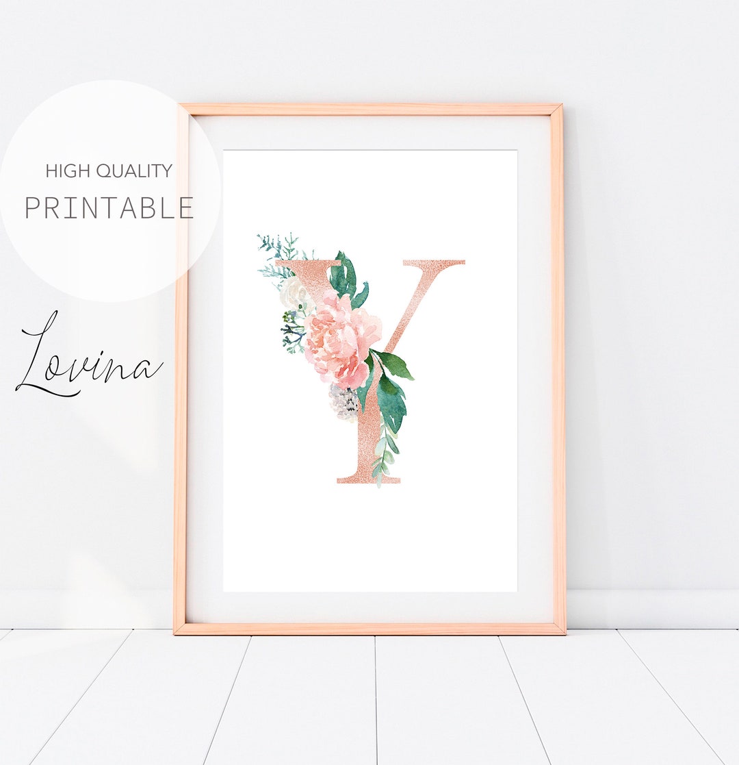 Letter Y Print, Blush Pink Floral Letters, Alphabet Print, Letter Y ...