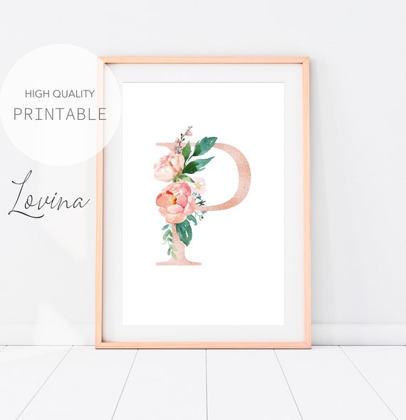 Letter P Print Blush Pink Floral Letters Alphabet Print - Etsy